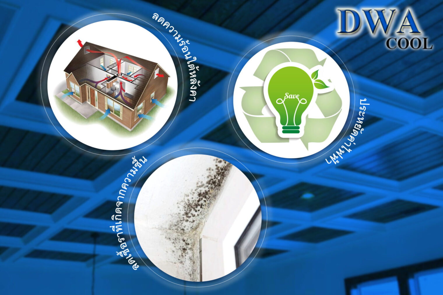 พัดลมระบายอากาศโซล่าเซลล์ติดฝ้าเพดาน - DWA COOL (ดีว่าคูล)